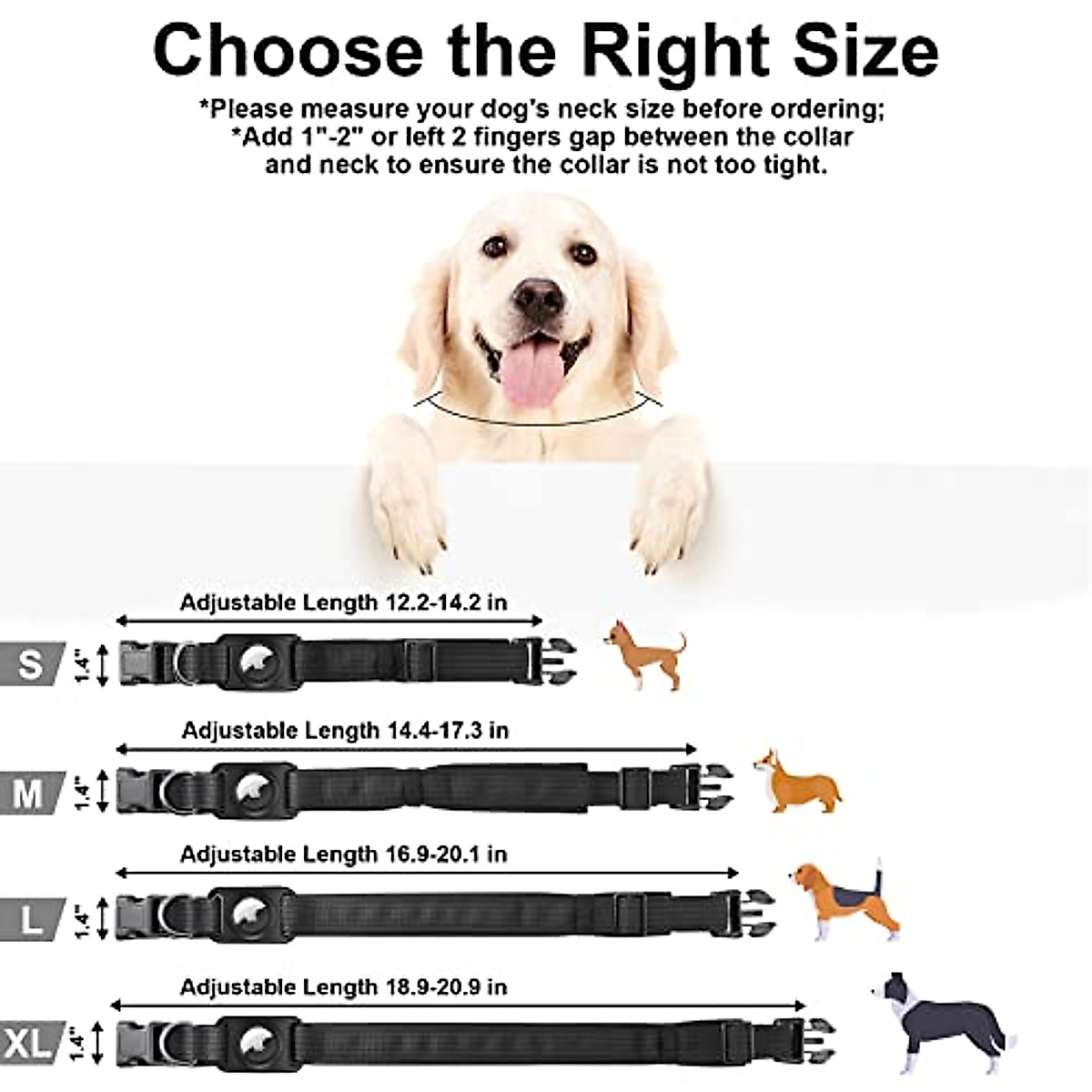 Waterproof Airtag Dog Collar, SANKALA Padded Apple Air Tag Dog Collar, Heavy Duty Dog Collar with AirTag Holder [Full Body Covered], Adjustable Air Tag Pet Collar for Small Medium Large Dogs, L