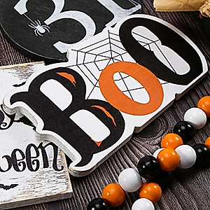 Halloween Decor - Halloween Decorations - BOO Happy Halloween Wooden Signs - Cute Gnomes Plush and Bead Garland - Farmhouse Rustic Tiered Tray Decor Items for Home Table House Room