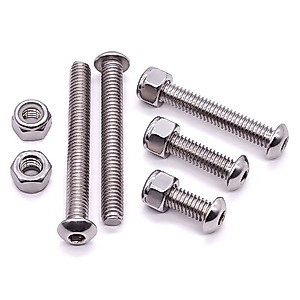 3/8-16 x 3 (10 Sets) Stainless Steel Button Head Socket Cap Screws with Hex Locknuts with Nylon Insert, Stainless Steel 304 (18-8), Full Thread, Allen Hex Drive