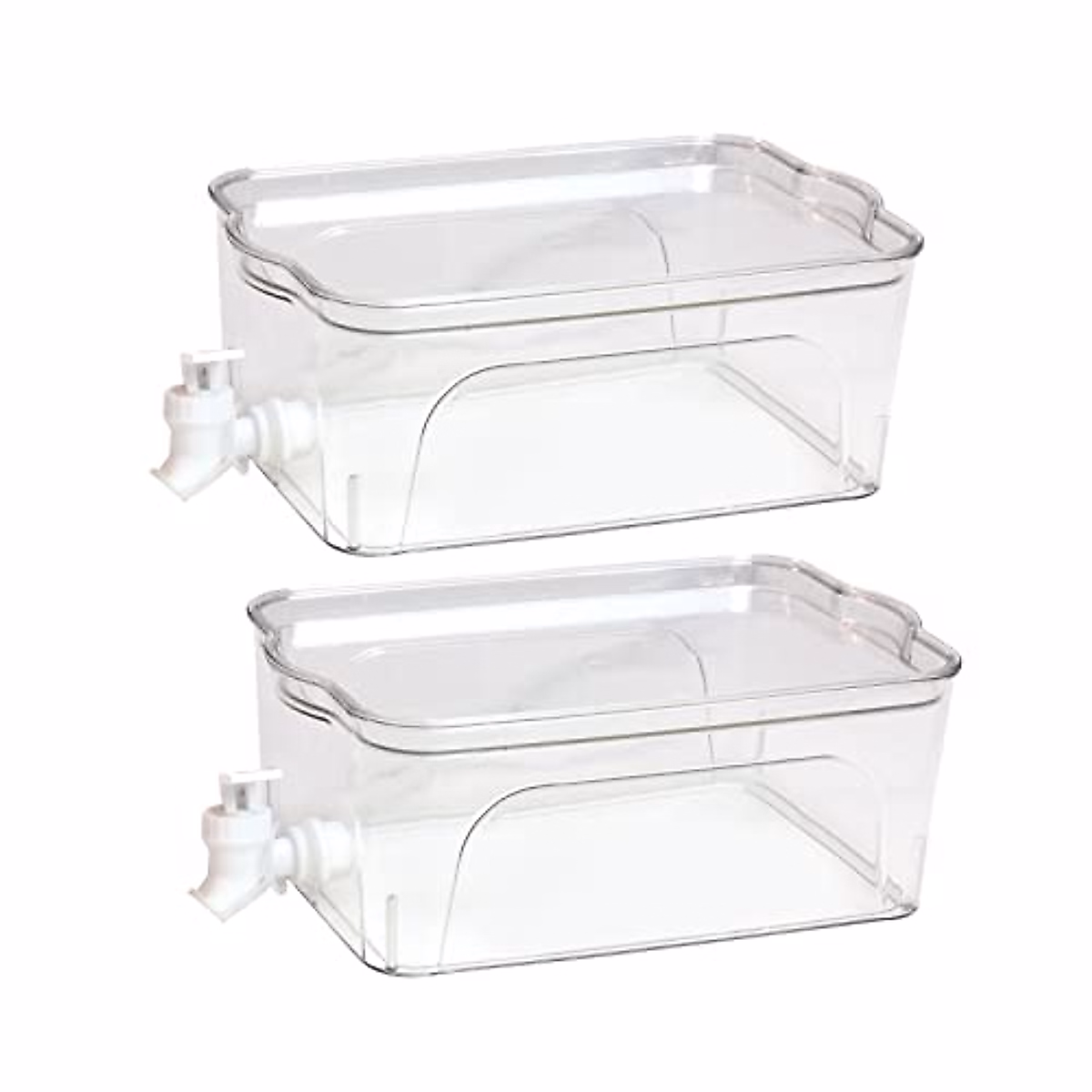 Kcgani 2Pcs Beverage Dispenser Cold Kettle with Spigot and Tray, 3L/0.8Gallon Stackable Iced Juice Milk Lemonade Mini Bucket, Small Refrigerator Plastic Container for Home Kitchen Party Bar