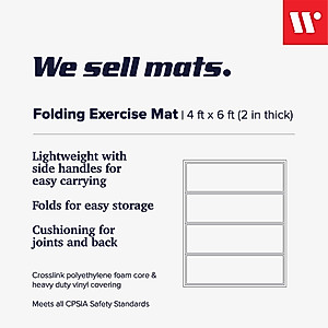 We Sell Mats - 4 ft x 6 ft x 2 in Personal Fitness & Exercise Mat for Home Workout - Lightweight and Folds for Carrying – All Purpose Home Gym Mat – Thick Mat for Yoga, Pilates, Stretches, and Floor Exercises