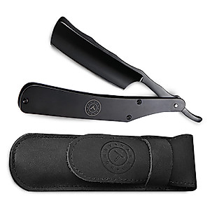 Naked Armor Lancelot Black Stainless Steel Straight Razor，Shave Ready Straight Edge Razor, Stainless Steel, Barber Approved Straight Razors for Men，Leather Case, Close Shave at Home，Navaja de Barbero