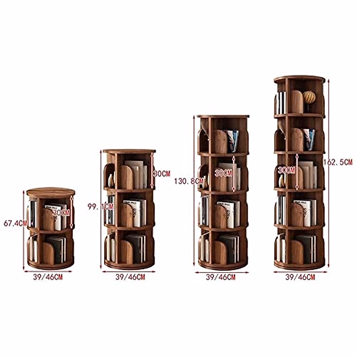 Bookcases Creativity Corner Shelf Bookshelf Solid Wood Revolving Floor Standing Children Living Room 360 Degree Rotating Storage HAOHAOMAI, Brown, 39x99cm