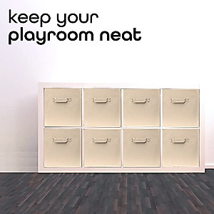 Pomatree Fabric Storage Cubes - 8 Pack - Cube Storage Organizer Bins | Handles on Both Sides | Foldable Cube Storage Bin for Home, Kids Room, Nursery and Playroom | Closet and Toys (Beige)