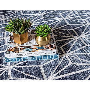 Unique Loom Uptown Collection by Jill Zarin Collection Geometric Modern Navy Blue Area Rug (8' 0 x 10' 0)