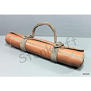 Stonkraft - 19" x 15" (Chess Board Size 12" x 12") Genuine Roll-Up Leather Chess Set - with Wooden Chess Pieces - Brown | with Innovative Carry Pouch