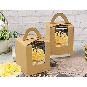 NPLUX Cupcake Boxes,60pcs Single Cupcake Carrier with Window Inserts for Bakery Wrapping(Brown)