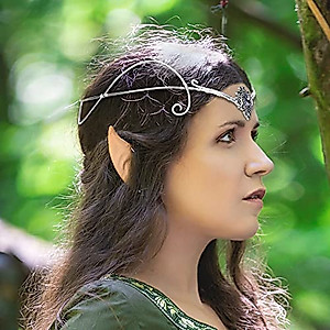 CoTeeZa Fairy Handmade Crown Medieval Circlet Headband Silver V-shaped Princess Headpiece for Women Cosplay Renaissance Tiara Viking Hair Accessory for Wedding Carnival Birthday