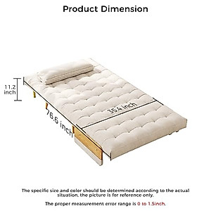 JASIWAY 3-in-1 Convertible Chair Bed Sleeper for Adults, Linen Convertable Sleeper Chair with Wooden Arms & Pillows, Foldable Single Futon Sofa Bed for Small Spaces, Mid Century, 76.6" D x 36.6" W