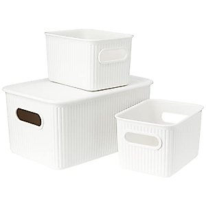 Tatay 7010901 Multipurpose Organizer Basket Set with Lid, 3X White, Medium