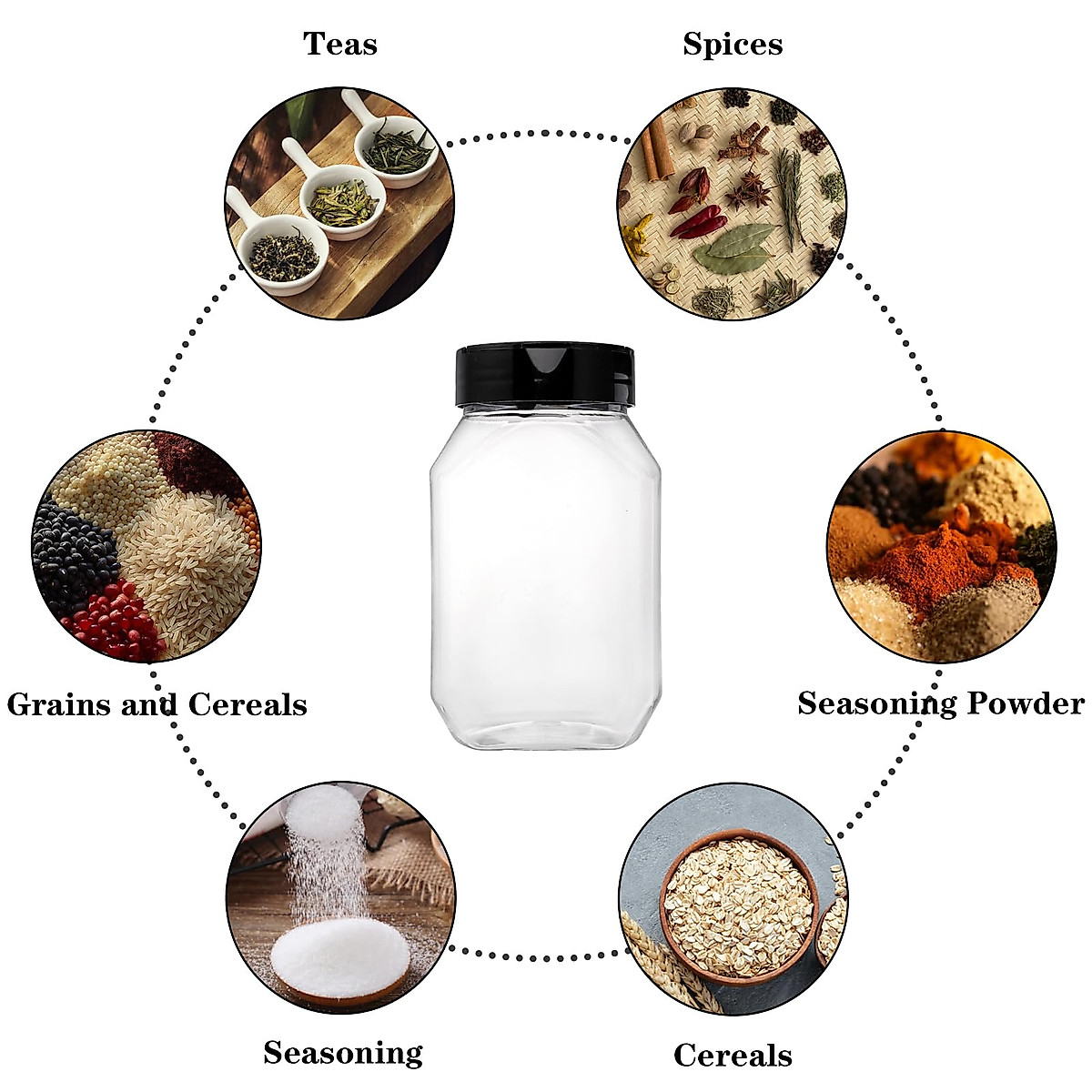 ZILAMGOO Dicunoy 16-Pack 17oz Plastic Spice Containers with Shaker Lids - Reusable Airtight Food Storage Jars for Spices, Powder, Bulk Pantry Organization (Clear PET, 500ml)