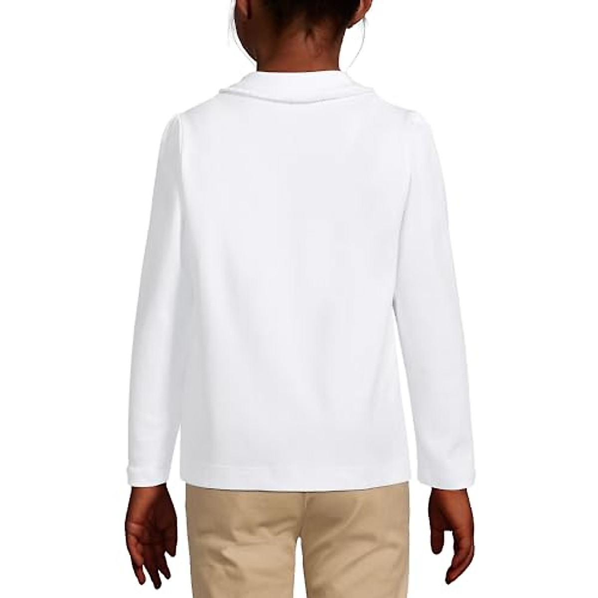 Lands' End School Uniform Girls Long Sleeve Ruffle Collar Knit Peter Pan White Kids Medium