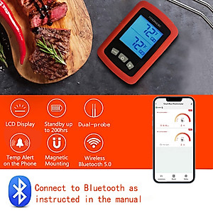 Digital Meat Thermometer, Wireless Bluetooth and Instant Read BBQ Thermometer, for Oven, Kitchen Cooking, Grilling, Candy Making, Gifts.