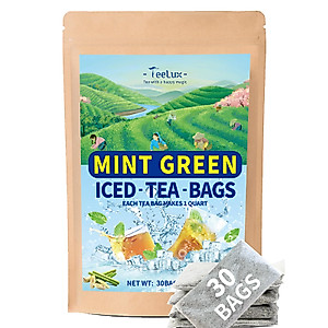 TeeLux Mint Iced Green Tea Bags, Green Tea with Peppermint, Spearmint, and Lemongrass, Family Size Refreshing Iced Tea, 30 Count