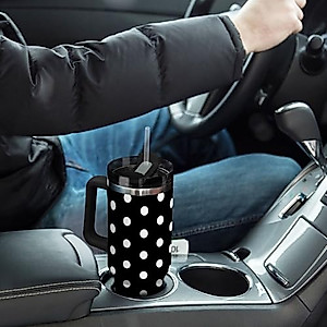 Yasala Car Tumbler with Handle Polka Dot Travel Mug Coffee Cup Insulated Beverage Container Mega Cup for Hot Cold Drinking Thermos Water Bottle Cupholder Friendly 40 oz
