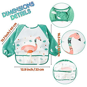 R HORSE 5Pcs Long Sleeved Bib for Babies Toddlers Waterproof Sleeved Bib with Great Capacity Pocket Gift for Baby 6-36 months