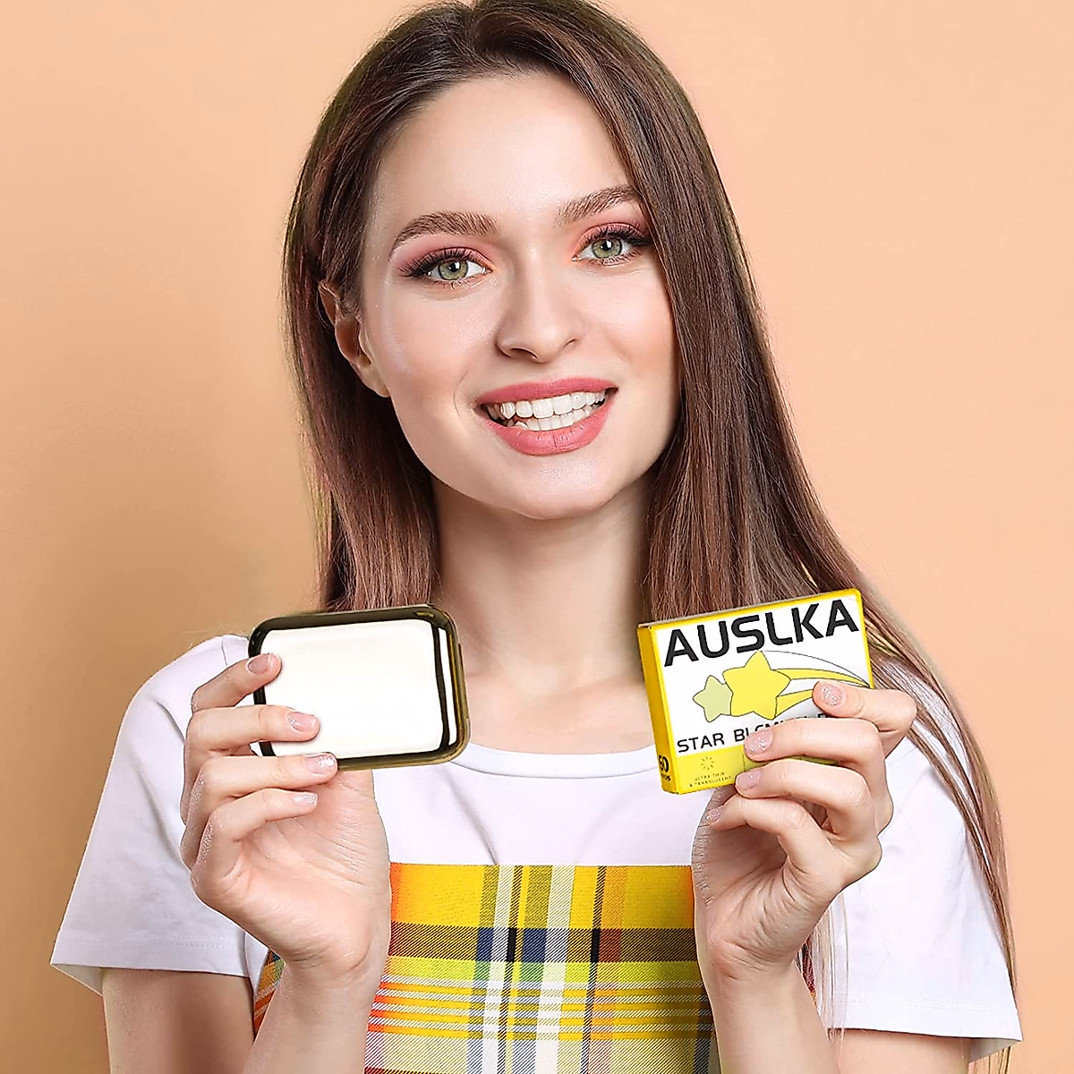 AUSLKA Star Blemish Patch - Hydrocolloid Spot Dots With Mirror 60 Count - Blemishes Patch - Zit Stickers - Cute Star Shape - Green & Yellow - Vegan And Cruelty-Free Skincare