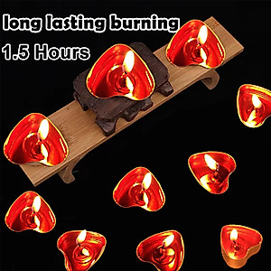 xlehoely 50 Pack Tea Light Candles,Heart Shaped Unscented Tealight Candles,Romantic Love Smokeless Tea Lights Candles,Dripless & Long Lasting Tea Candles for Mood,Romantic Decor,Pool,Dinners (Red)