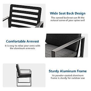 LebenLiebe Patio Dining Chairs Set of 2 Outdoor Dining Chair with Armrests and Cushions Aluminum Outdoor Furniture Armchairs Bistro Chairs,Dark Grey