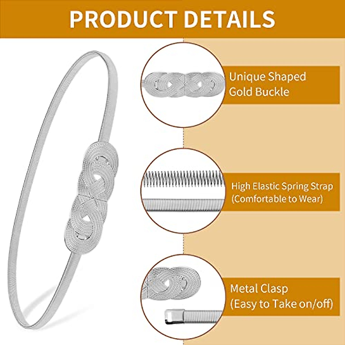 Giantree Women Skinny Belt, Metal Corset Belt Thin Waist Belt Stretch Waist Belt for Dress(Silver)