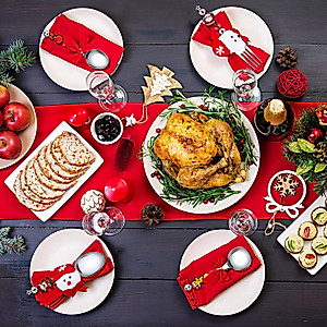 Gisafai 12 Sets Christmas Beadable Spoon Fork Set Beadable Items Christmas Kitchen Utensils Xmas Cutlery Bead Dessert Spoon for Christmas Party Favor Supplies