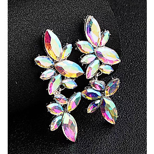 RGY Iridescent Rhinestone Earrings for Prom, Sparkling Bridal Cluster Drop Dangle Stud Earrings, AB Crystal Pageant