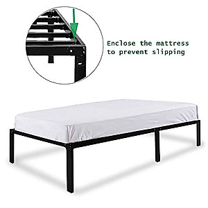 HAAGEEP Black Twin Metal Bed Frame No Boxspring Needed 14 Inch Beds Frames with Storage for Kids Girls Boys, at