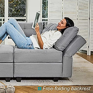 Belffin Middle Module Seat for Modular Sofa Sectional Couch with Storage Accent Armless Sofa Chair Modern Fabric Light Grey