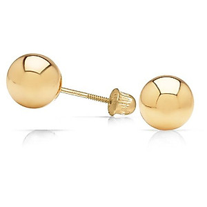 14k Yellow Gold Ball Stud Earrings with Secure and Comfortable Screw Backs (3mm)