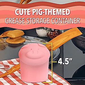 Extra Large Pink Pig-Shaped Grease Container - Novelty Bacon Grease Container With Strainer - Cute Silicone Grease Jar to Dispose or Store Drippings - Kitchen Grease Container - Giftable Grease Can