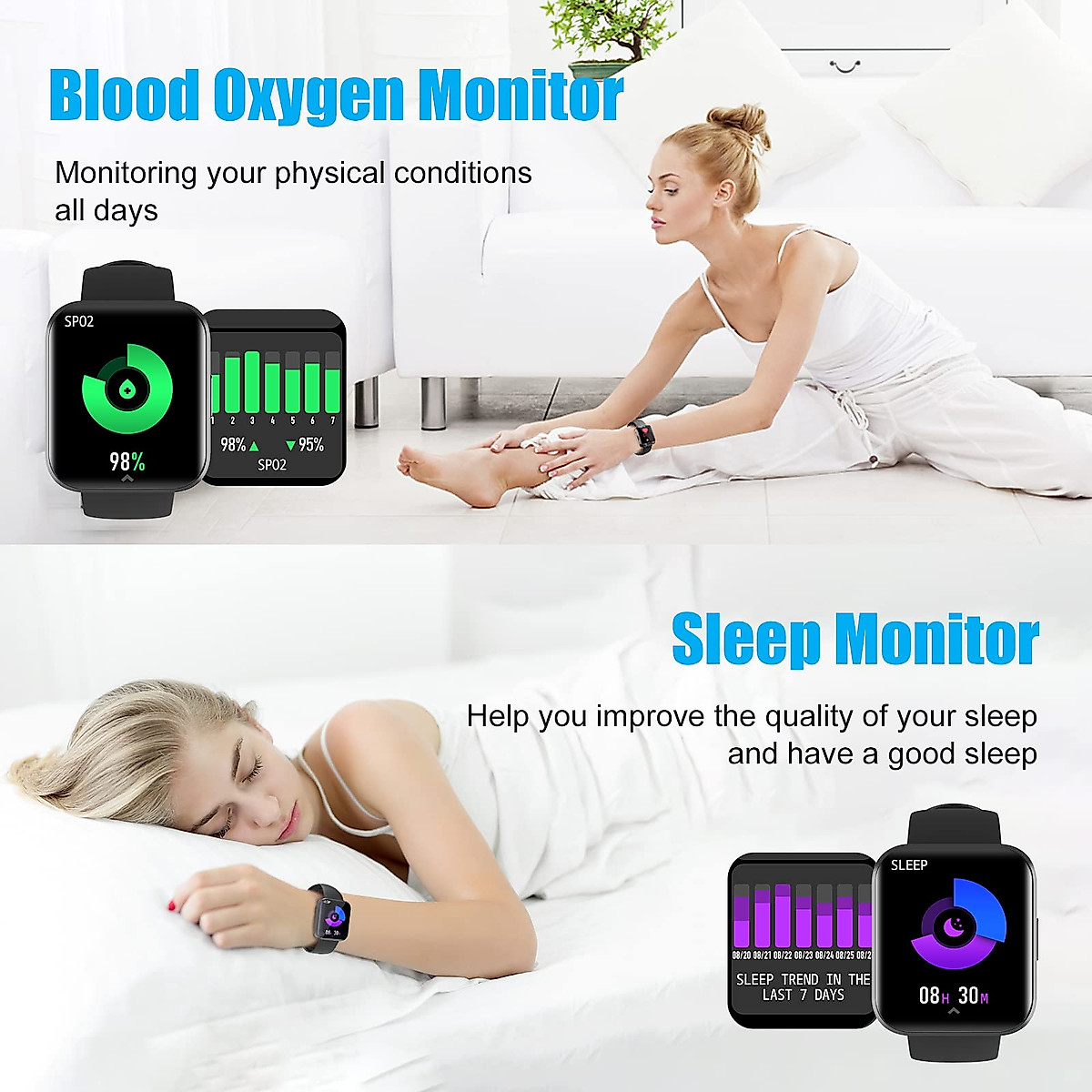 Joombonpia Smart Watch for Android Phones iPhone Compatible 1.71''Touch Screen Fitness Tracker with Heart Rate Blood Oxygen Sleep Monitor IP68 Waterproof Smart Watches for Men(Black)