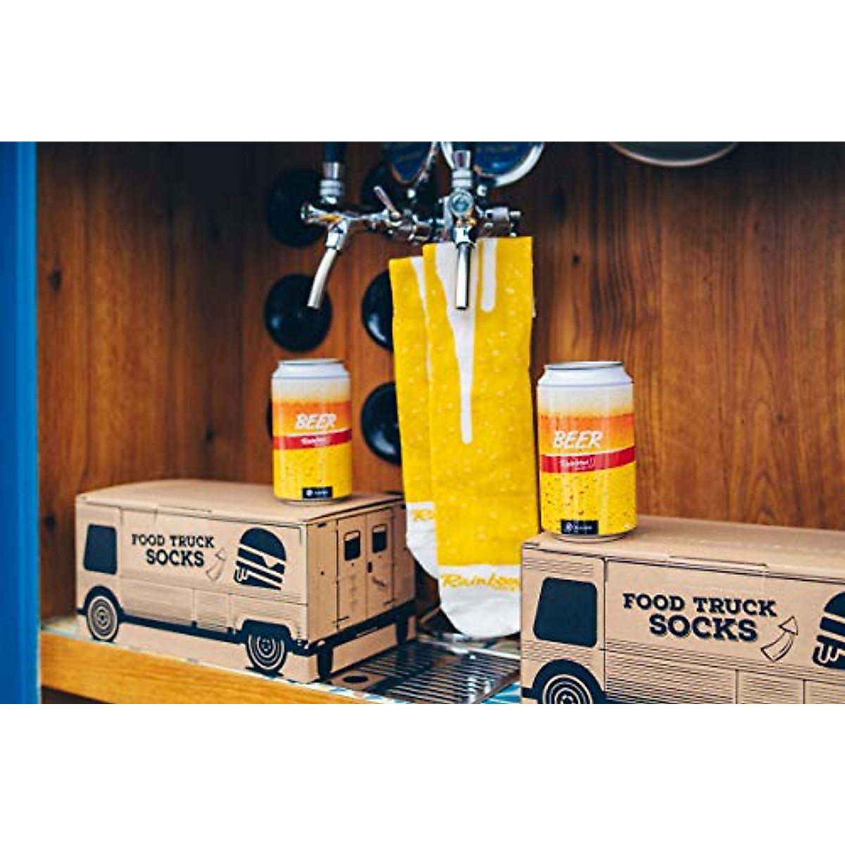 Rainbow Socks - Men Women Funny Food Truck Box - 3 Pairs - Burger Bier - Size US 5.5-9
