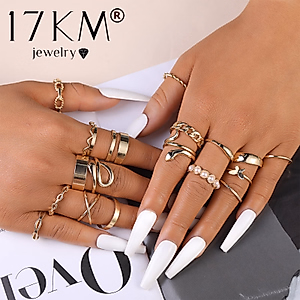 Gold Kunckle Rings Set for Women, 19 Pcs Cute Stackable Rings Pack Boho Snake Butterfly Statement Vintage Rings Set for Jewelry
