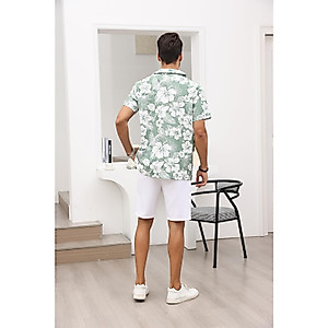 Men's Novelty Hawaiian Floral Shirt Summer Casual Button Down Tropical Holiday Beach Shirts Green