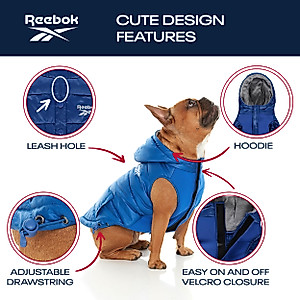 Reebok Dog Puffer Jacket - Waterproof Dog Vest with Hoodie, Dog Winter Clothes for Small, Medium, and Large Dogs, Premium Windproof Dog Snow Jacket Perfect for Cold Weather, Comes with Leash Hole