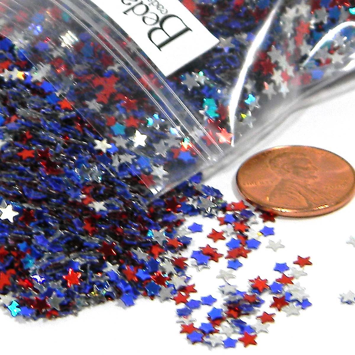 50 Grams of 45,000 Red White Blue Tiny 2.5mm Star Shaped USA Patriotic Theme Plastic Sequins for Table Confetti or Vase Filler