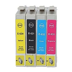 4PCS Ink Cartridge Colorfast Large Capacity BK C M Y Printer Ink Cartridge Combo Pack ABS Material for Printer Printing Documents (T0631/T0632/T0633/T0634)