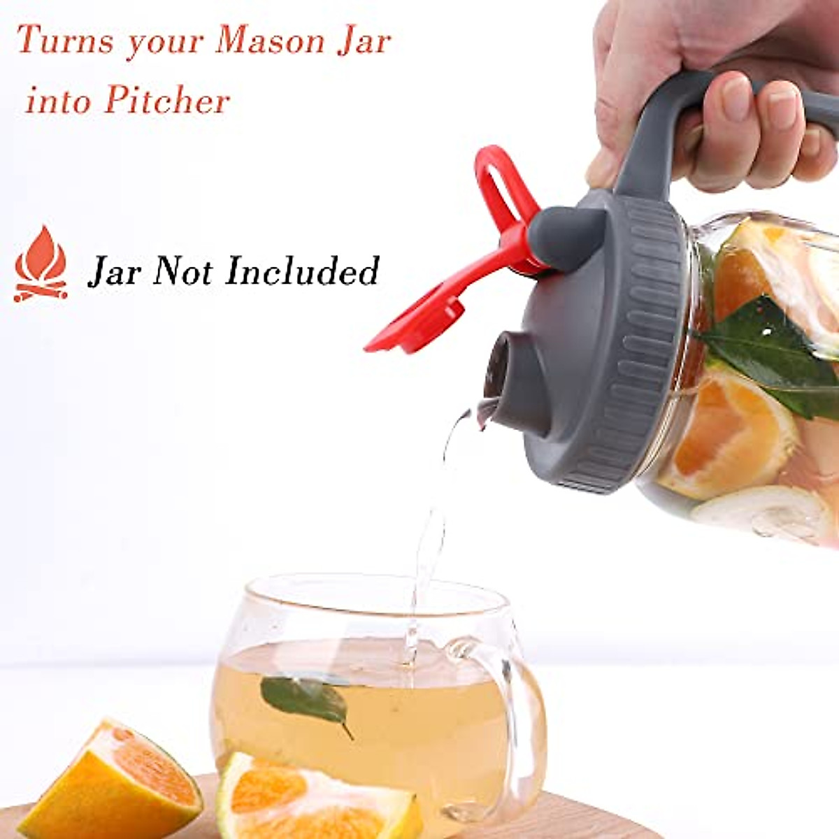 Mason Jar Lids With Pour Spout Wide Mouth Mason Jar Pitcher Lid With Handle/Flip Cap Airtight & Leak-Proof Pour Lids Turns Your Mason Jar Into Pitcher (Jar Not Included)