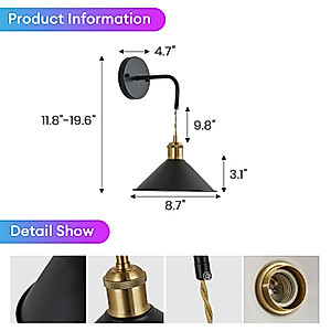 7PMBEANE Black Battery Operated Wall Sconce, Industrial Wall Sconce Set of 2, 13 RGB Cordless or Hardwired Wall Light Fixturewith Remote for Bedroom, Living Room, Hallway