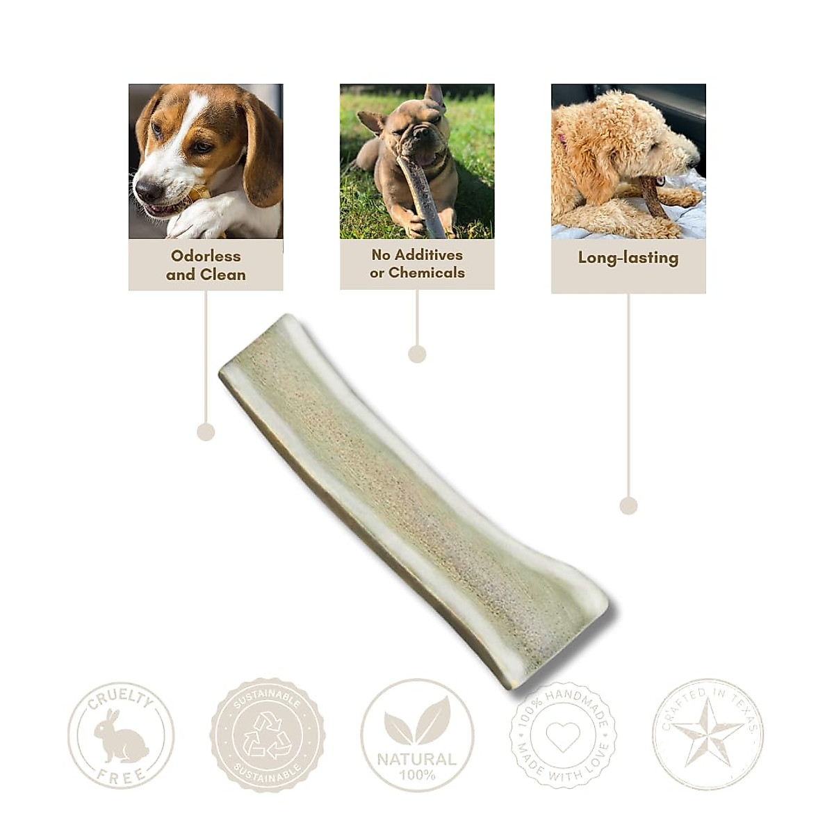 WhiteTail Naturals - Split Antlers for Large Dogs - (2 Pack- Large) - Naturally Shed, Long Lasting Dog Antler Horn - Tough Chew Bones for Aggressive Chewers
