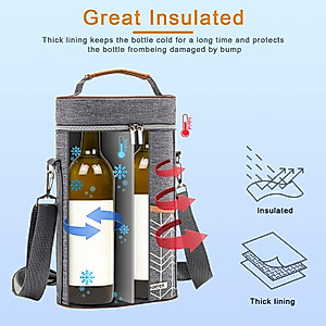 BABEYER 2 Bottles Wine Tote Bag Insulated Wine Cooler Carrier for Wine Tasting, Party, Travel, Beach, BYOB Restaurant, Sport Events, Wine Gifts for Women Wine Lovers-Grey
