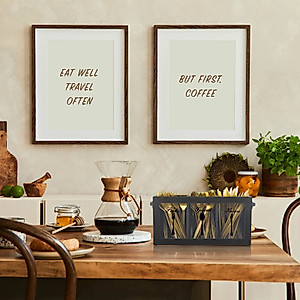 Nuenen Silverware Caddy Organizer Bin Utensil Cutlery Holder with Acrylic Front Panel 3 Compartments Spoon Fork Knife Holder Kitchen Tableware Storage Box Wood Flatware Caddy for Countertop (Black)