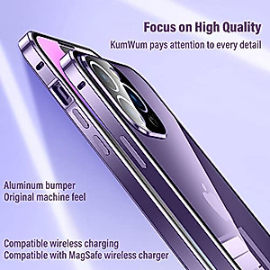 KumWum Magnetic Case for iPhone 14 Pro Max Front and Back Protection Ultra-Thin Tempered Glass Screen Protector Metal Bumper Double Sided Buckle Clear Cover with Camera Lens Protector - Purple