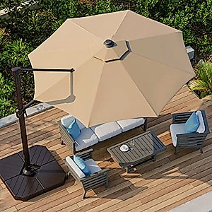 BLUU REDWOOD 11 FT Patio Umbrella Offset Cantilever Outdoor Umbrellas with 360°Rotation Aluminum Frame, Infinite Tilt & Solution-dyed Fabric for Pool Garden & Backyard (Ivory Beige)