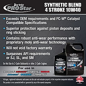 STAR BRITE Super Premium Synthetic Blend 4 Stroke Oil 10W 40 - High-Performance Marine Engine Oil for Outboards, Inboards, and Stern Drives - 1 Gallon (028200)