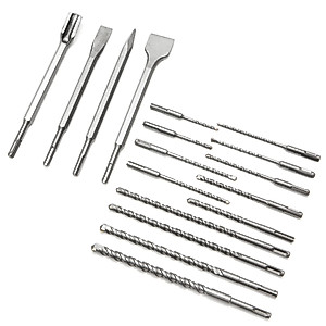 CORTOOL Rotary Hammer Drill Bits Set & Chisels SDS Plus Shank Concrete Masonry Hole Tool 17pcs with Storage Case 40Cr Steel Drill Bit Set