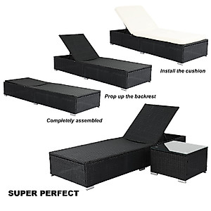 Kcelarec Outdoor Lounge Chair with Table, All-Weather PE Rattan Patio Chaise Lounge Chair, Wicker Poolside Lounge Chair with Coffee Table