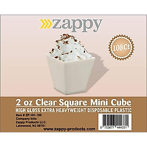 Zappy 100 Ct Elegant Square Mini Cube 2oz Clear Tasting Sample Shot Glasses 100 Ct Dessert Cups Disposable Plastic