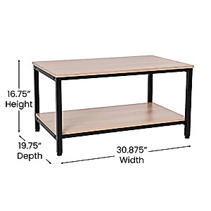 Flash Furniture Finley 2-Tier Rectangular Coffee Table - Modern Engineered Driftwood Finish Top - Black Steel Tube Frame - Lower Shelf