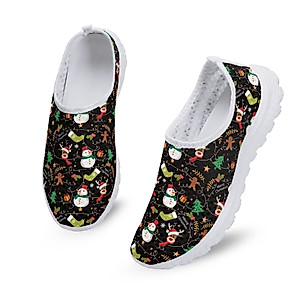 Ystardream Christmas Snowman Elk Women's Casual Walking Shoes Work Slip-on Sneakers Fashion Lightweight Breath Mesh Air Cushion Shoe Lady Girls Athletic Dance Casual